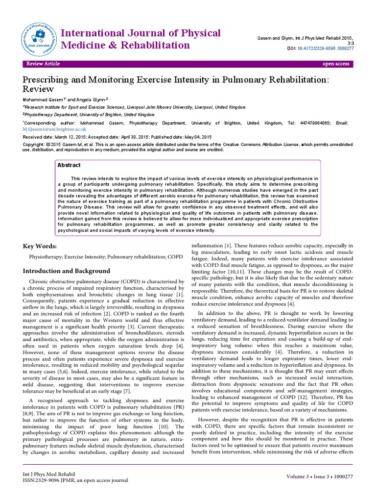 Prescribing and Monitoring Exercise Intensity in Pulmonary ...