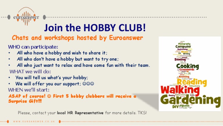 Join The HOBBY CLUB!: Chats and Workshops Hosted by Euroanswer | PDF