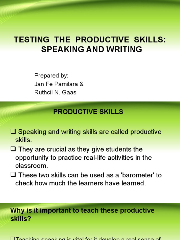 Testing Speaking and Writing Skills | PDF | Storytelling | Teachers