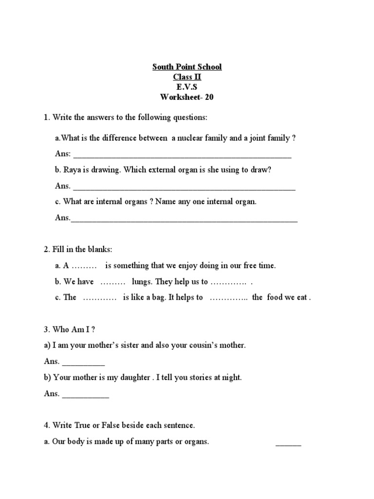 Class II EVS Worksheet 20 | PDF | Language Arts & Discipline