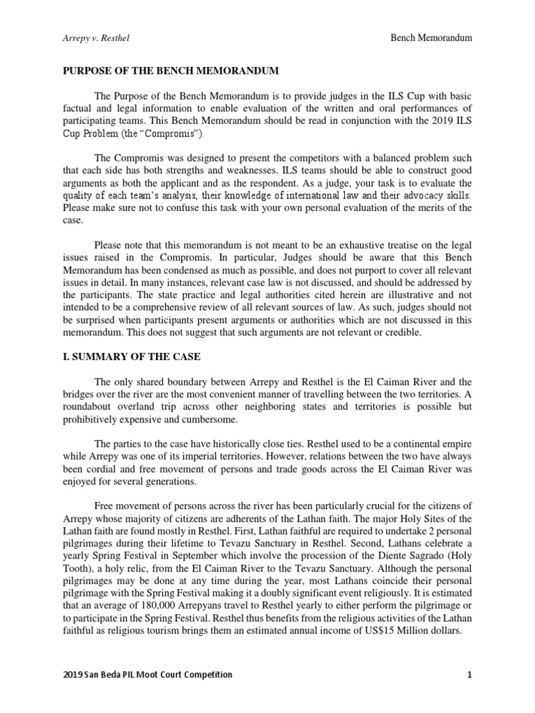 Arrepy v. Resthel - Bench Memorandum | Download Free PDF | Human Rights ...