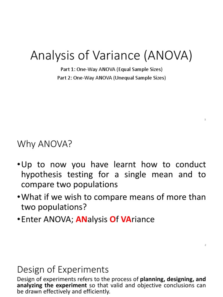 Analyze Variance (ANOVA) Techniques for Comparing Means | PDF ...