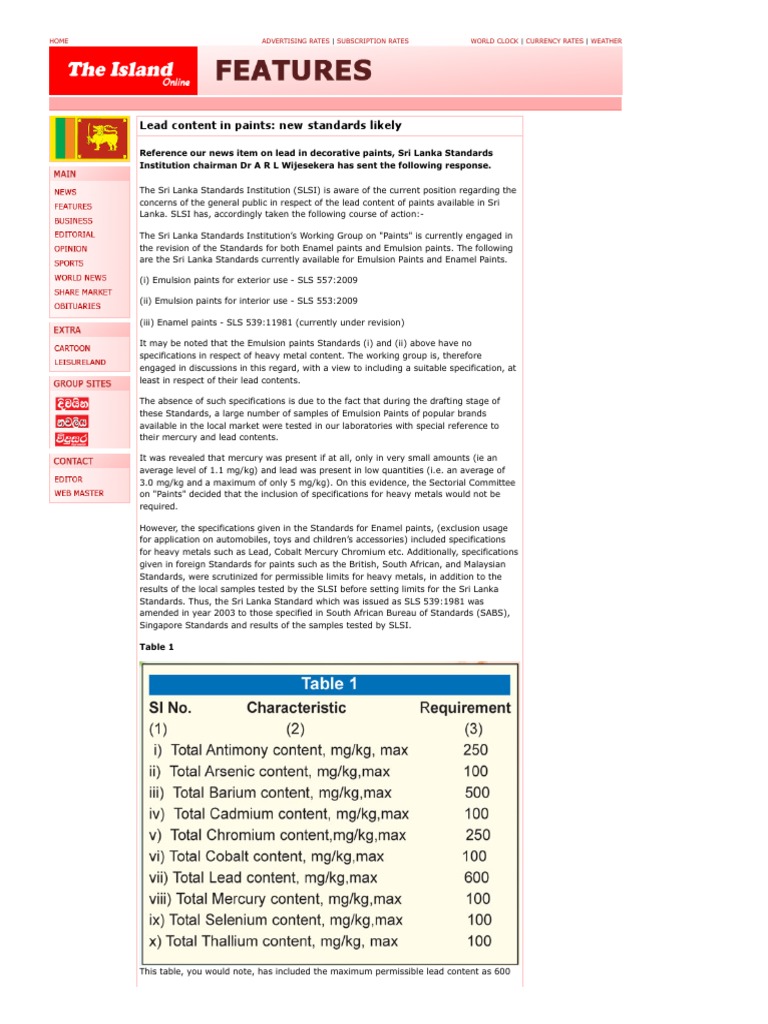 The Island-SLS Standards of Paints | PDF | Paint | Vitreous Enamel