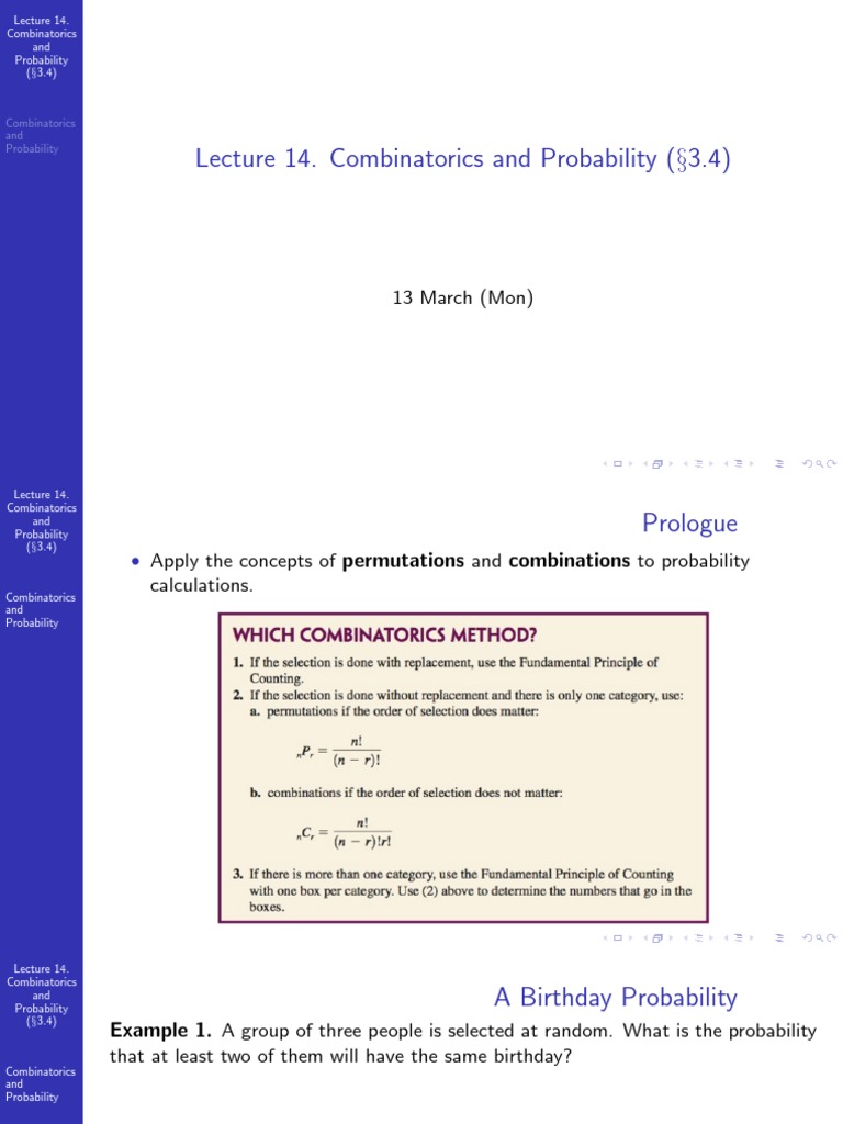 Lecture 14. Combinatorics and Probability ( 3.4) : 13 March (Mon) | PDF | Combinatorics ...