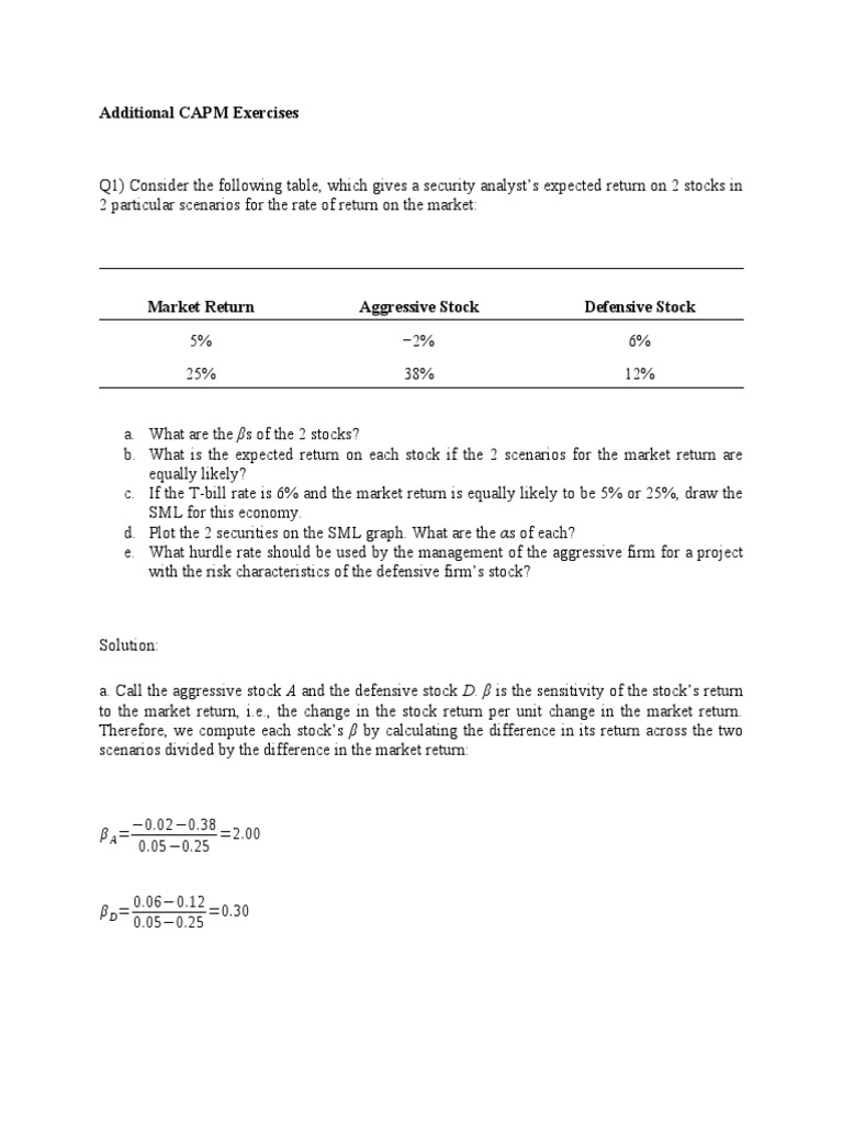 Additional CAPM Exercises | PDF | Capital Asset Pricing Model ...