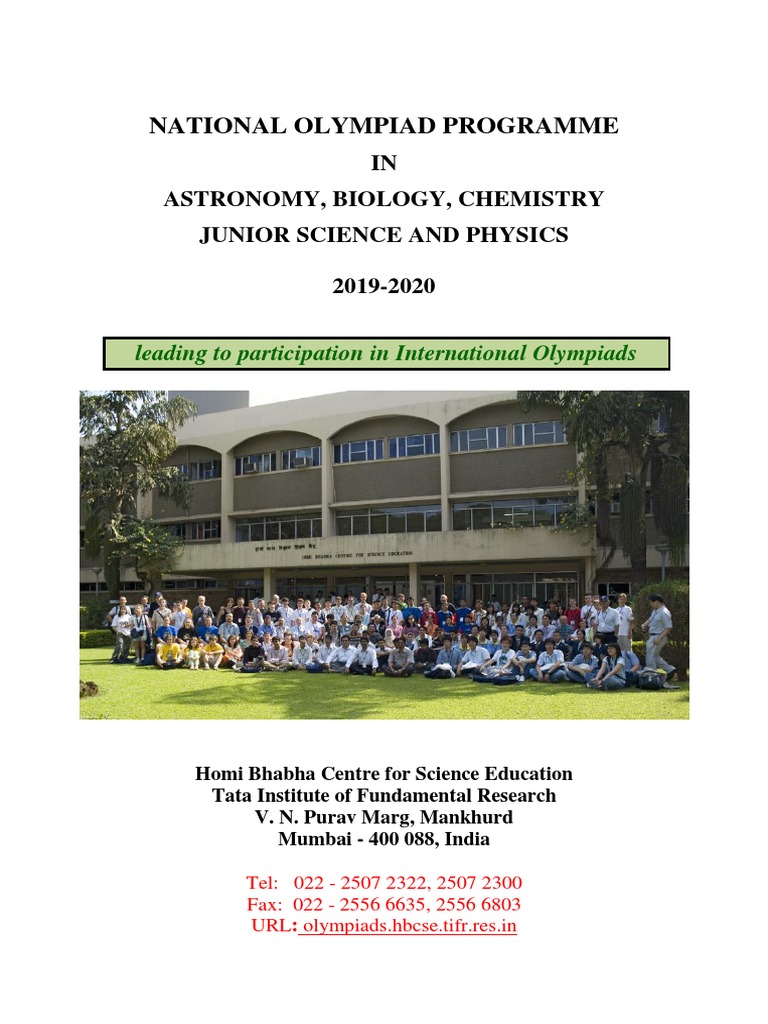 National Olympiad Programme: IN Astronomy, Biology, Chemistry Junior Science and Physics 2019 ...