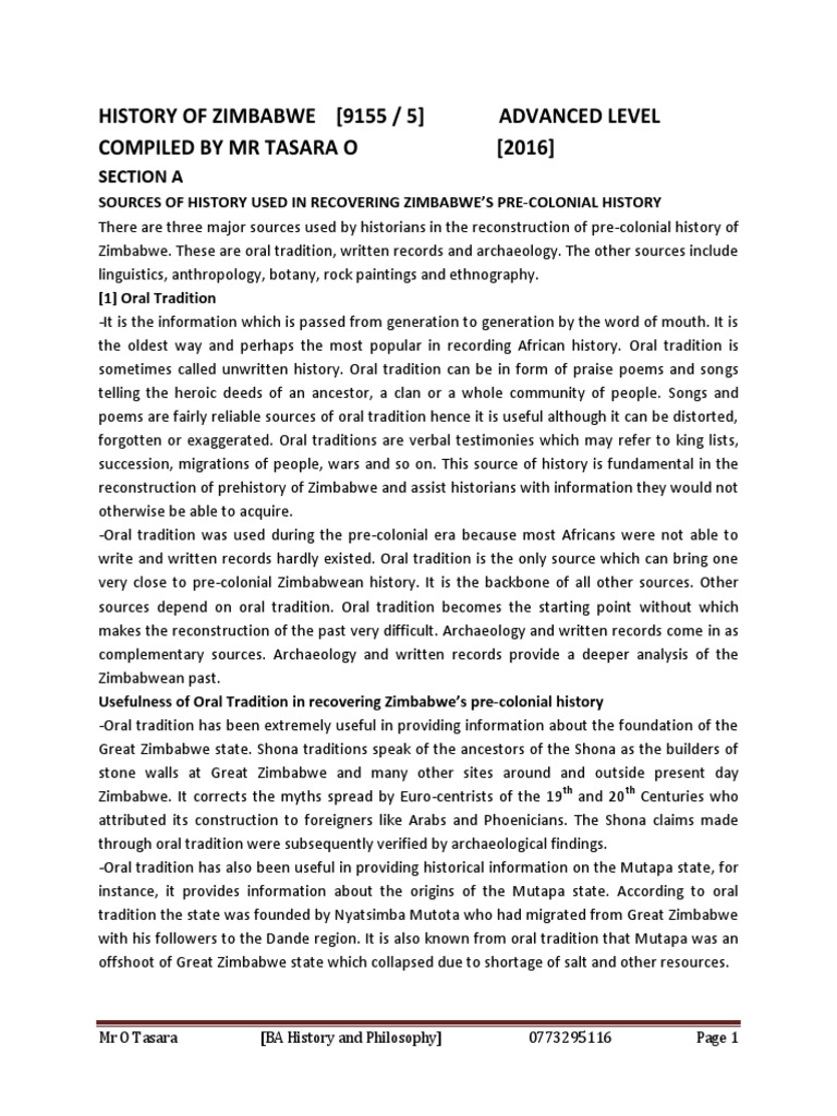 Sources for Zimbabwe's Pre-Colonial History | PDF | Agriculture