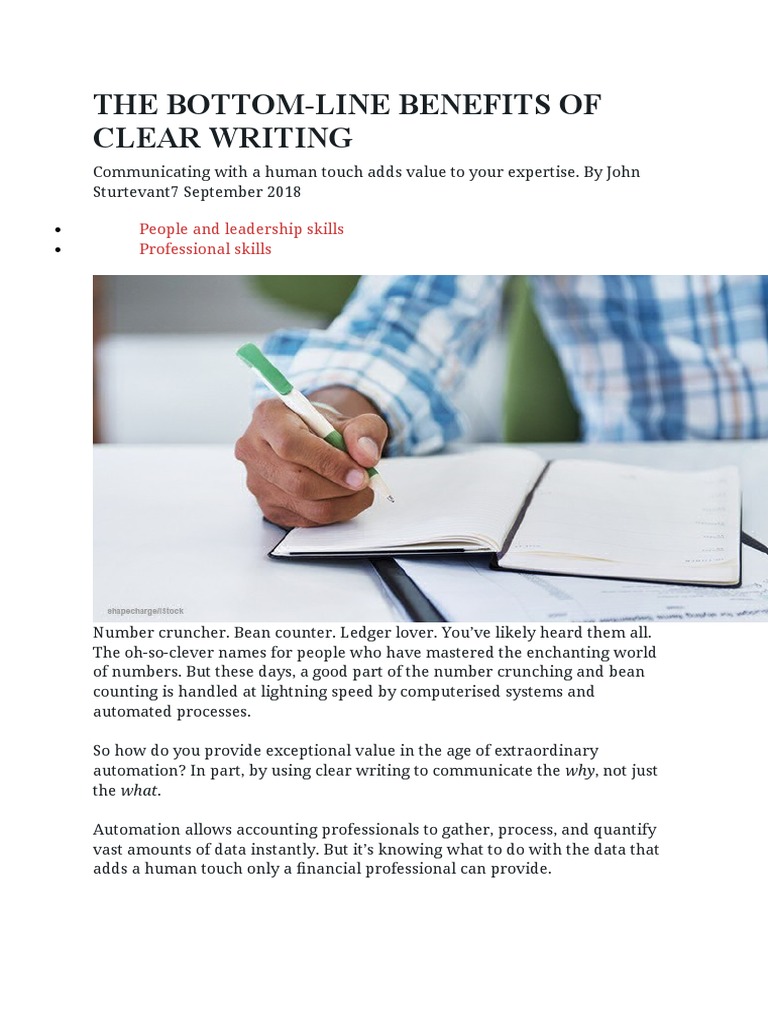 The Bottom Benefits of Clear Writing | PDF | Expert | Information
