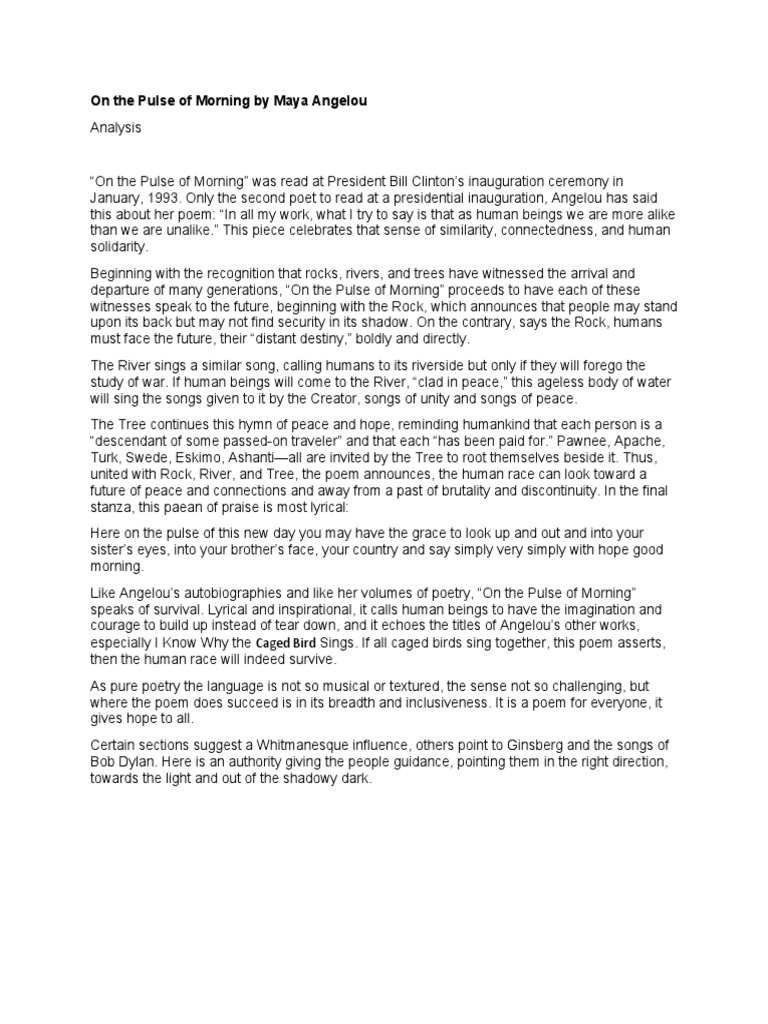 On The Pulse of Morning by Maya Angelou | PDF | Poetry