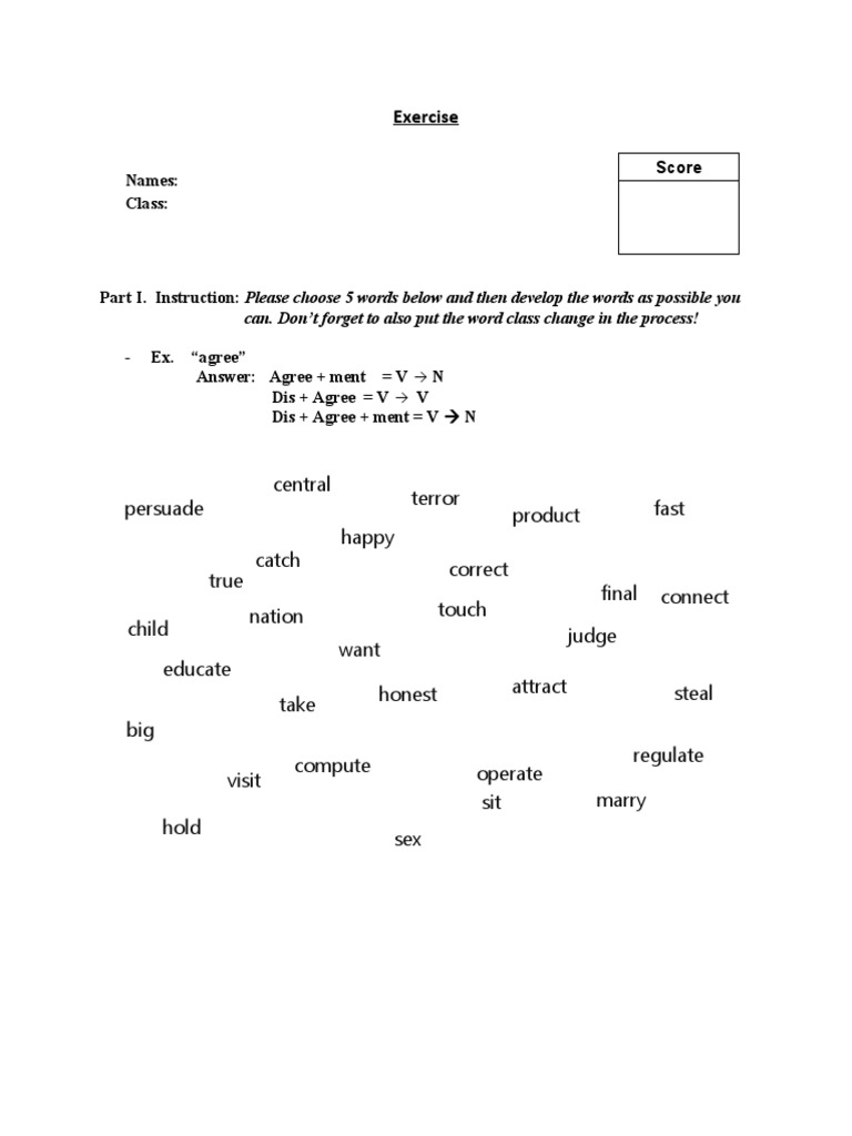 Exercise Morphology Tree | PDF | Morphology (Linguistics) | Word