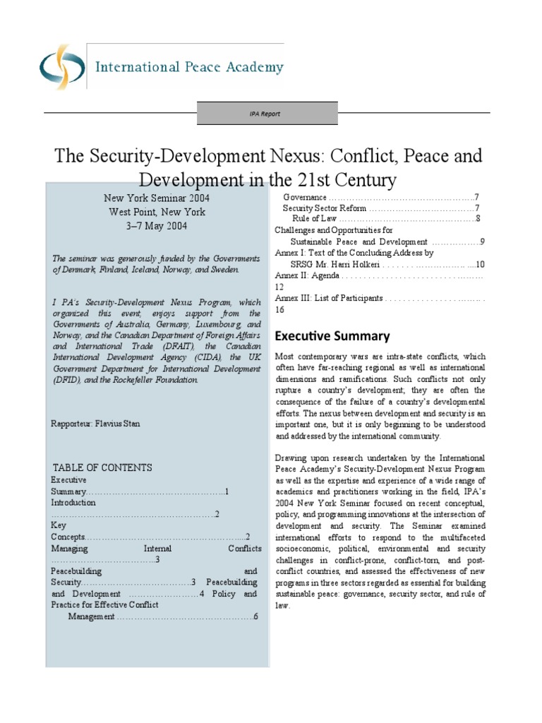 The Security-Development Nexus: Conflict, Peace and Development in The ...
