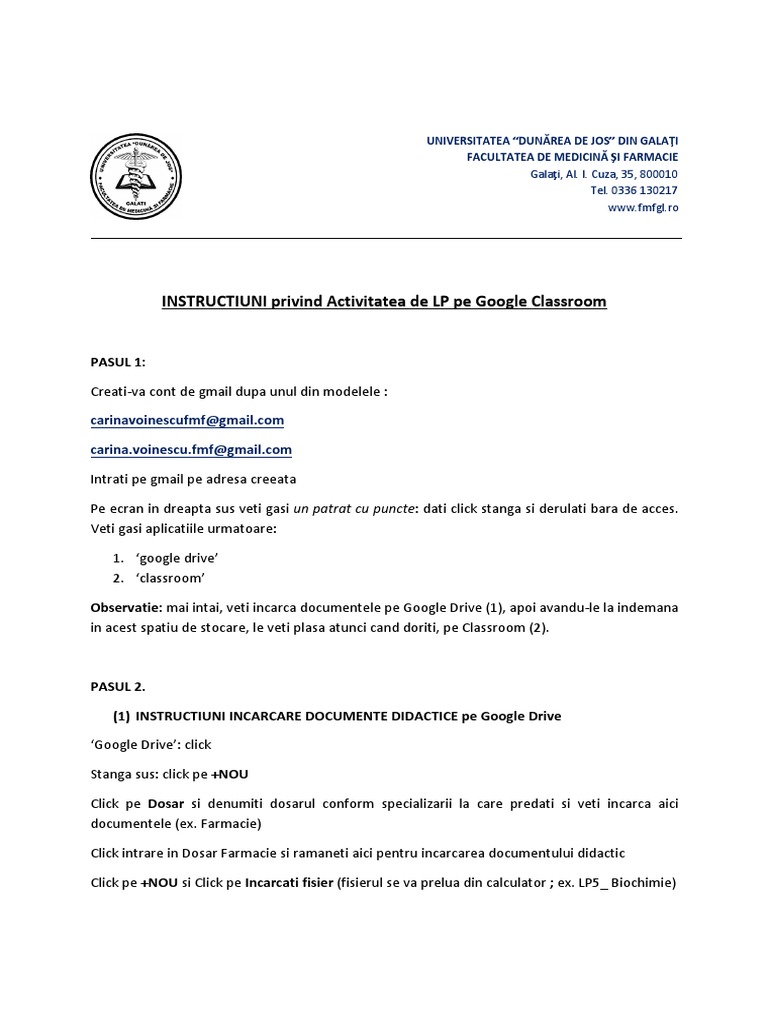 INSTRUCTIUNI - Activitate LP - Google Classroom | PDF