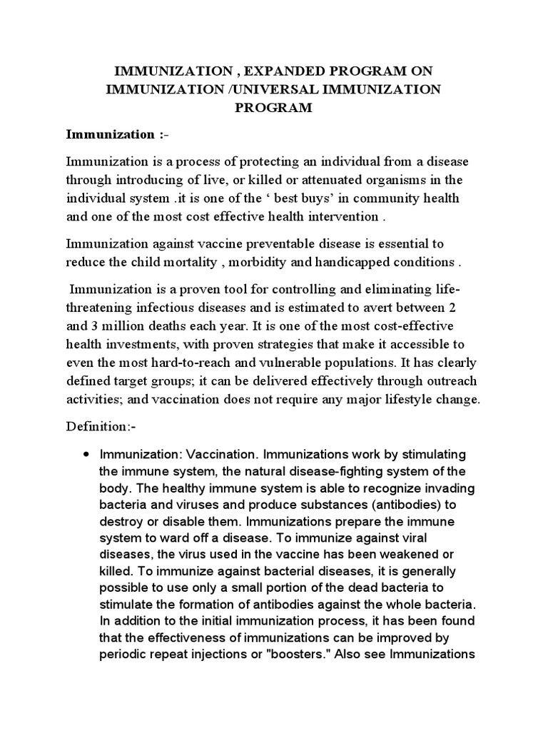 Immunization, Expanded Program On Immunization /universal Immunization ...