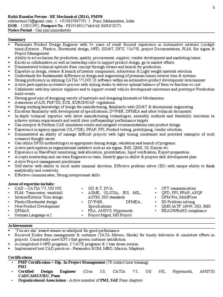 Resume - Interior Trim | PDF | Product Lifecycle | Verification And ...