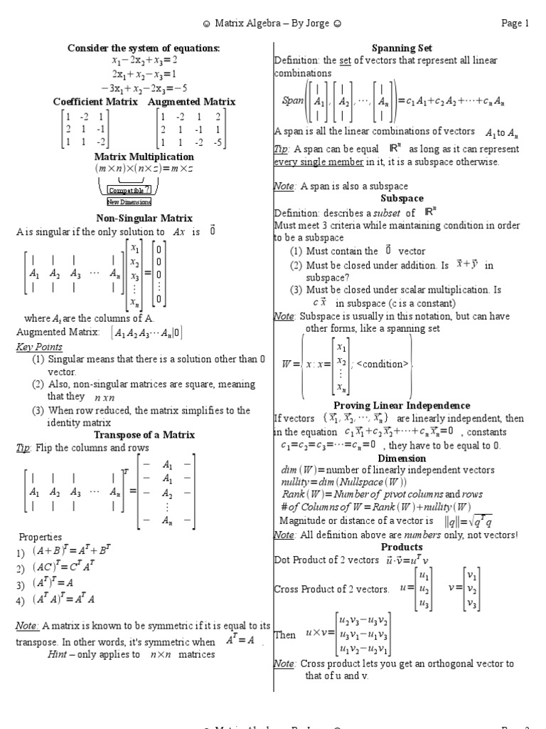 Final Cheet Sheet | Download Free PDF | Linear Subspace | Matrix (Mathematics)
