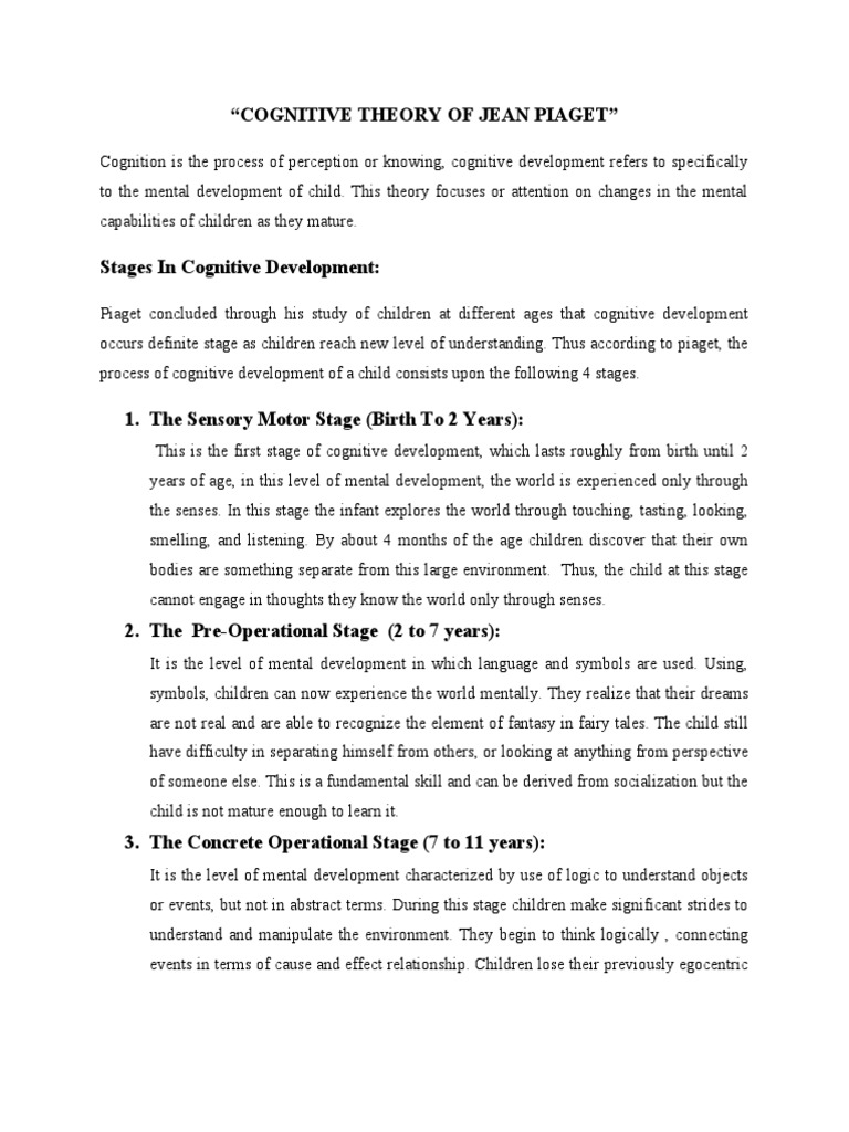 Cognitive Theory of Jean Piaget | PDF | Cognitive Development ...