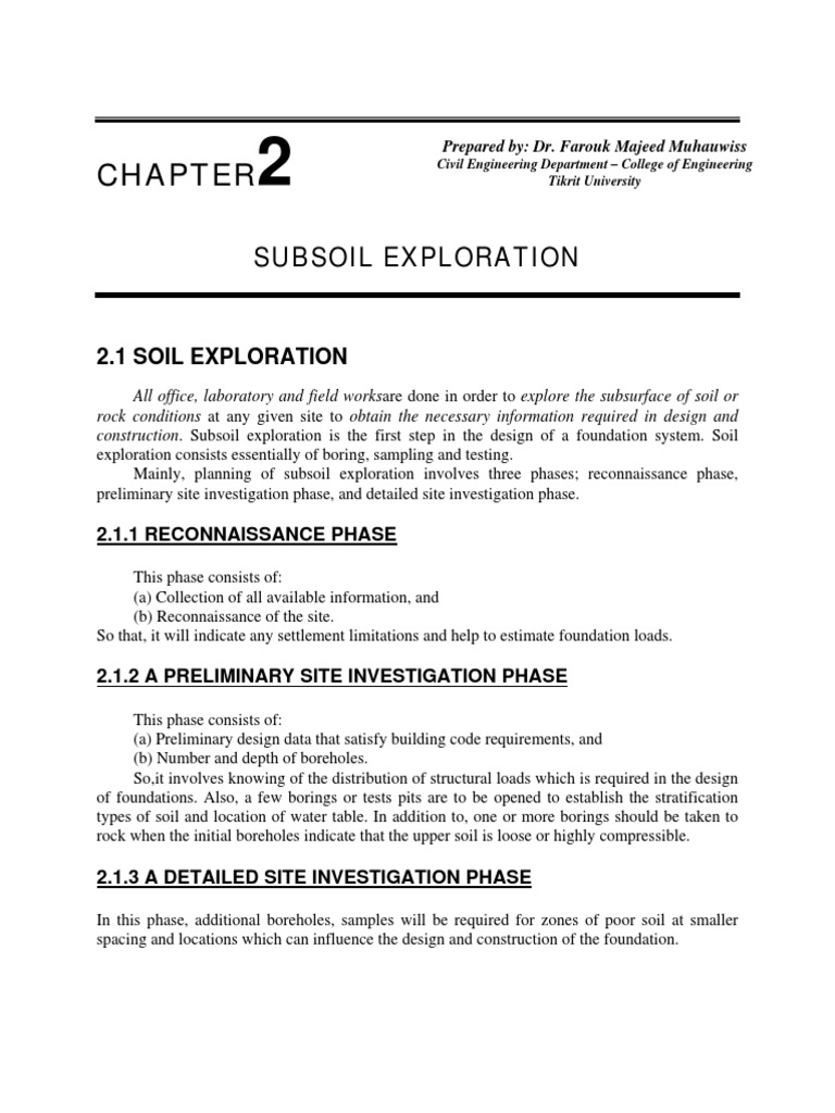 ch2 Subsoil Exploration PDF | PDF | Natural Materials | Earth Sciences