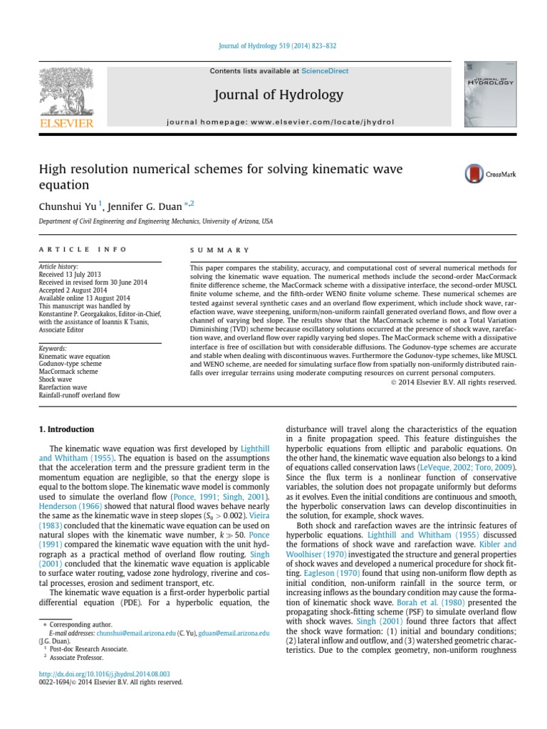 High Resolution Numerical Schemes For Solving Kinematic Wave Equation ...