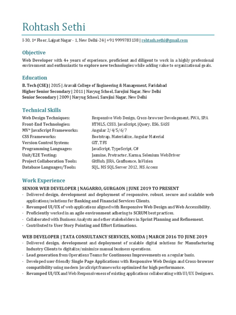 Rohtash Sethi Resume (13-March-2020) | PDF | Web Application | Bootstrap (Front End Framework)