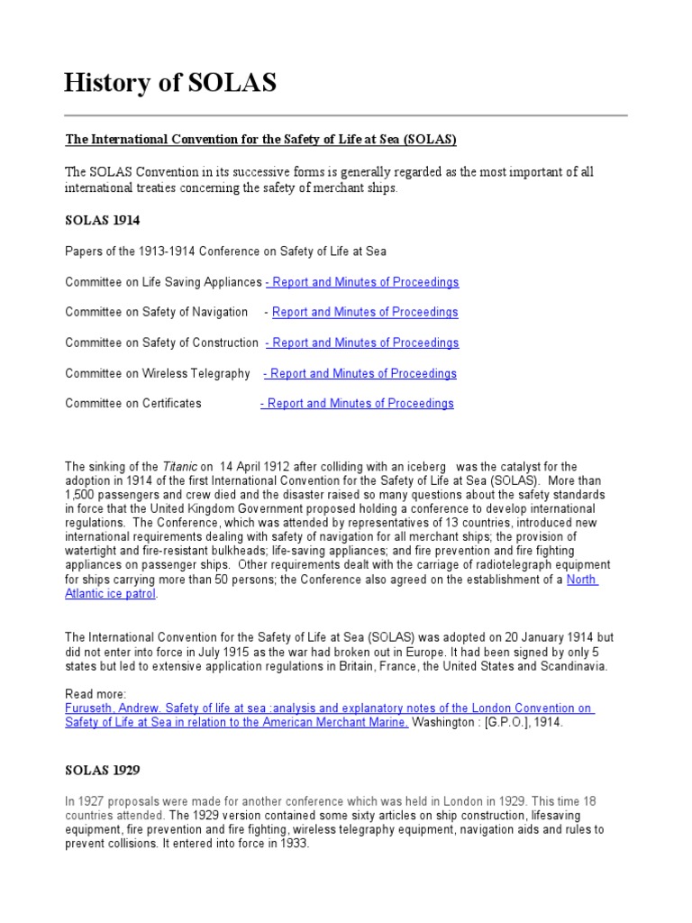 History of SOLAS | Download Free PDF | Water Transport | Shipping