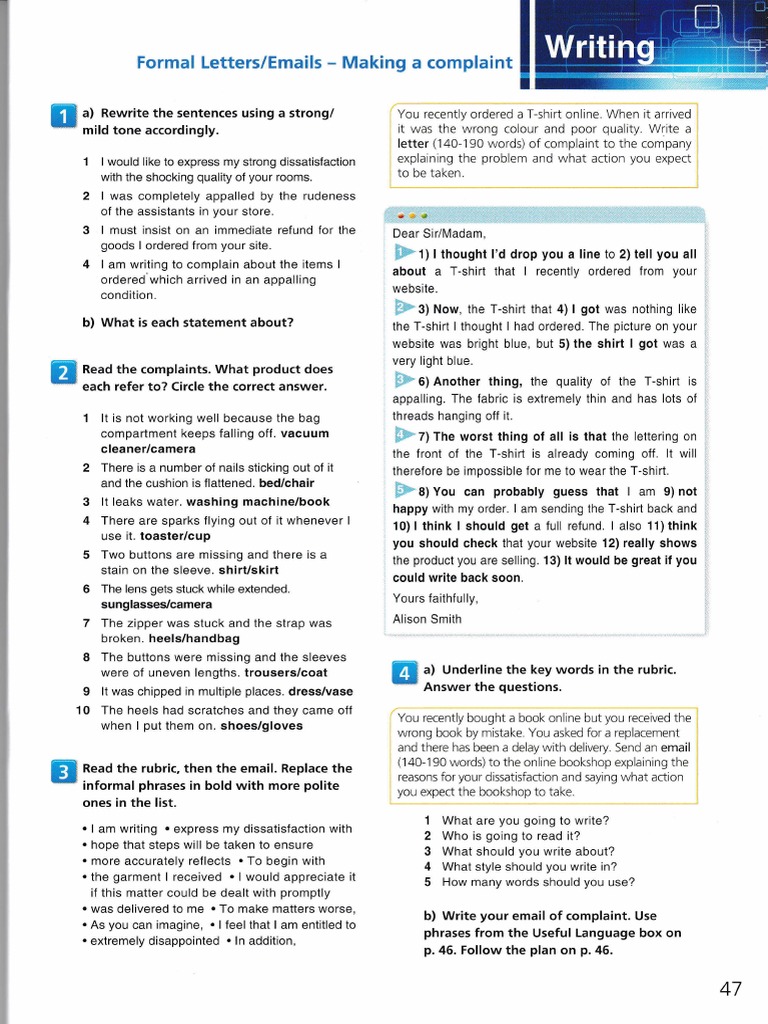 Writing Models 01 FORMAL LETTERS - EMAILS COMPLAINTS 2 | PDF ...