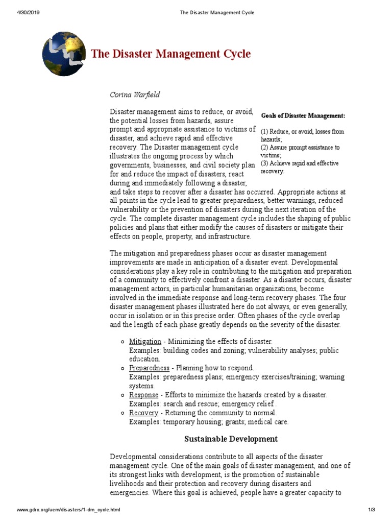The Disaster Management Cycle | PDF | Emergency Management | Emergency