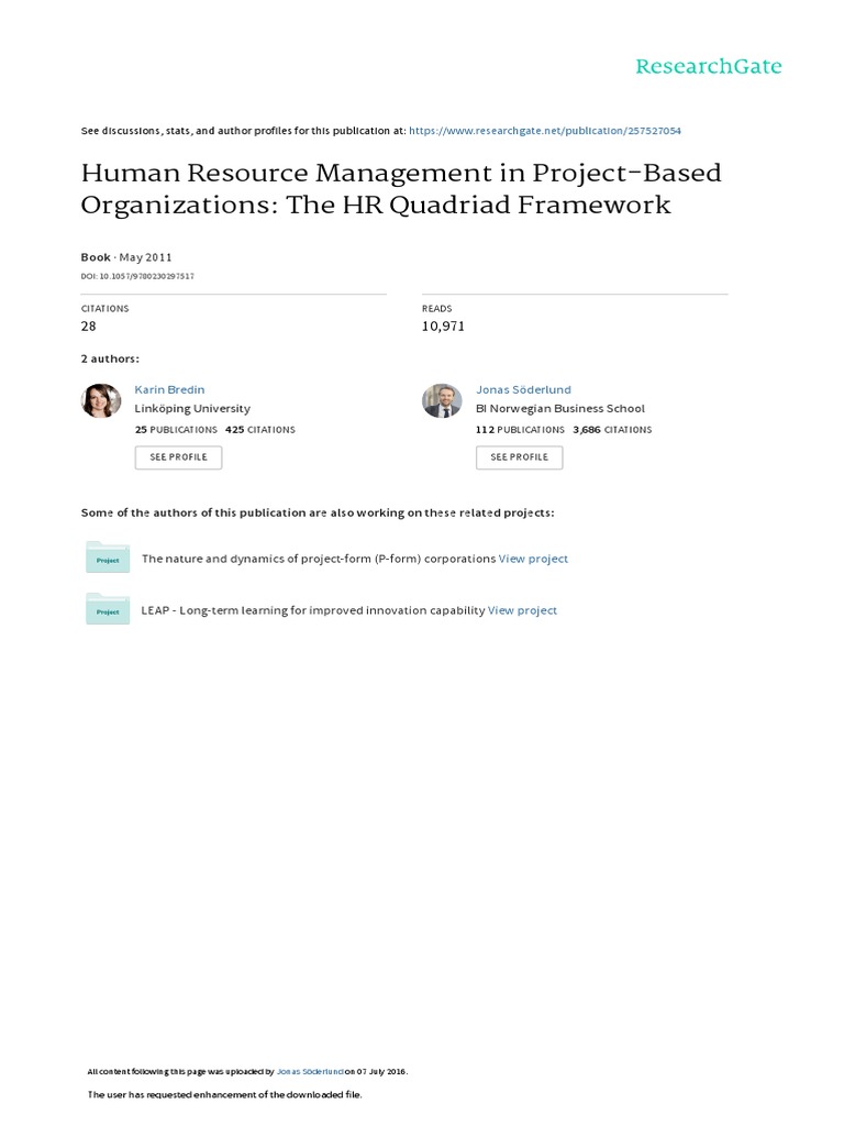 Human Resource Management in Project-Based Organizations: The HR ...