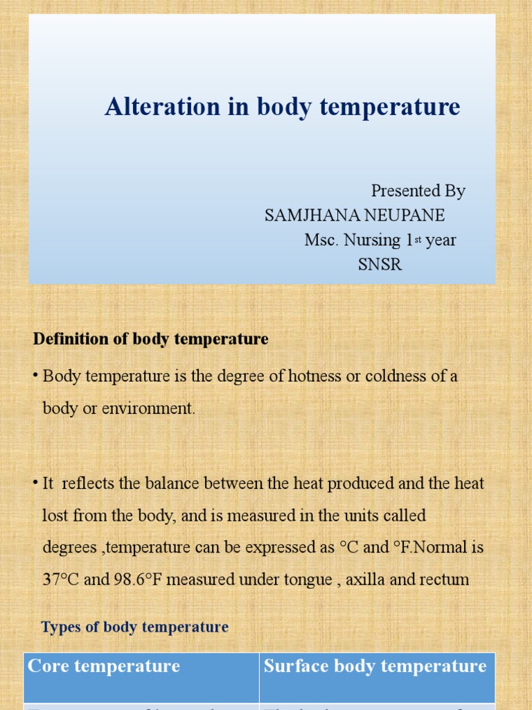 Altered Body Temperature Kiran Mam Presentation | PDF | Hyperthermia ...