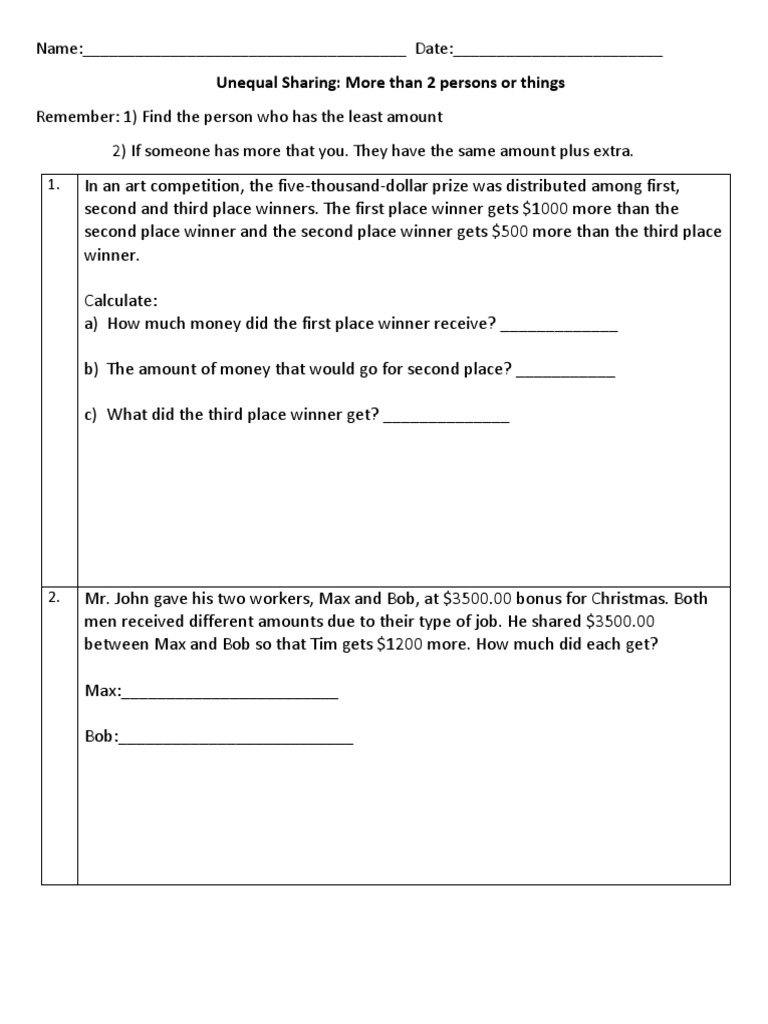 Unequal Sharing More Than 3 Person Updated PDF | PDF | Teaching Methods ...