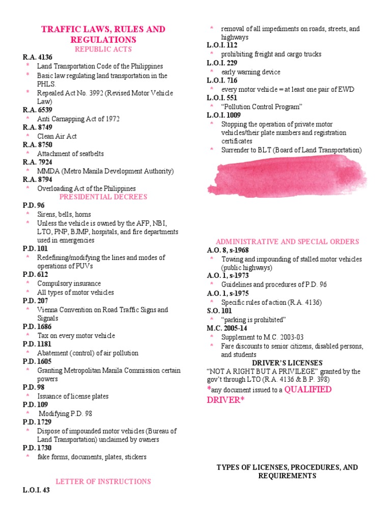 Traffic Laws, Rules and Regulations: Republic Acts | PDF | Traffic ...