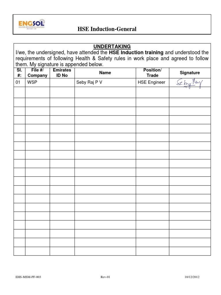 D6 HSE Induction Form | PDF