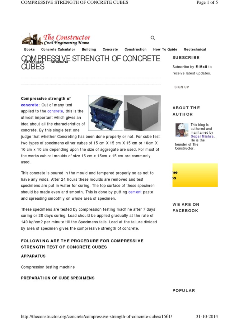 Compressive Strength of Concrete Cubes | PDF | Concrete | Building ...