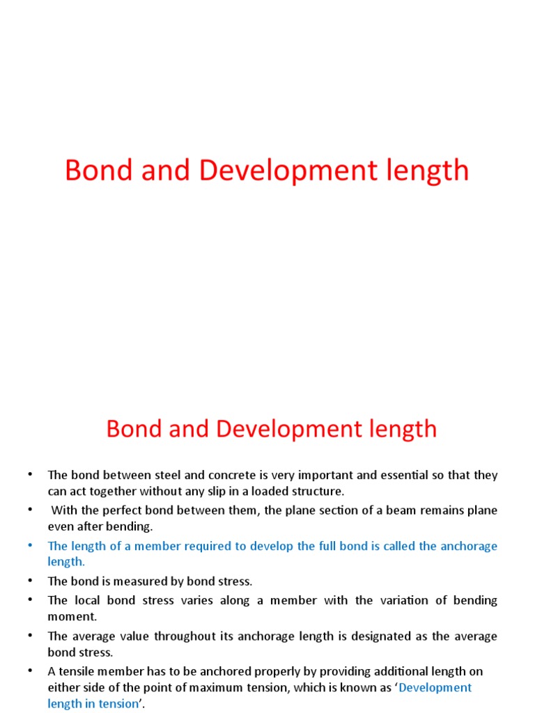 Bond and Development Length | PDF | Stress (Mechanics) | Bending