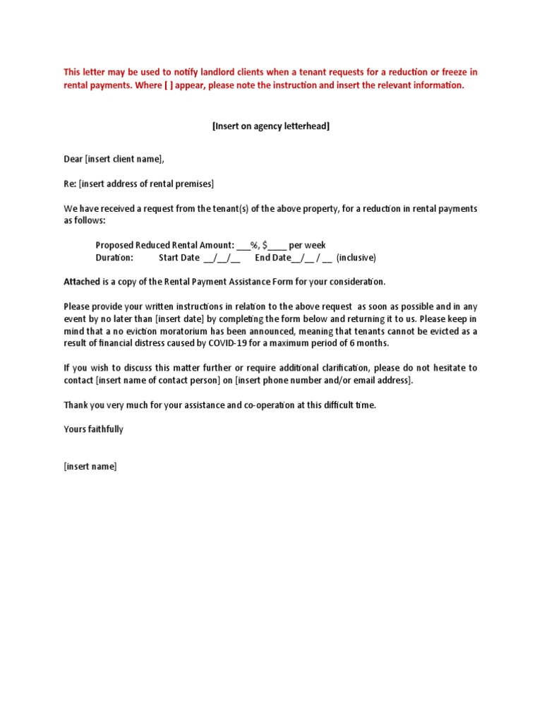 REIQ Landlord Letter Rental Assistance Request | PDF | Leasehold Estate ...