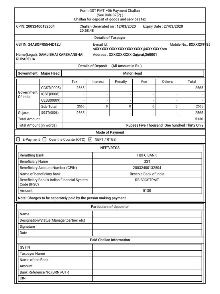 GST Challan PDF | PDF | Banking | Payments