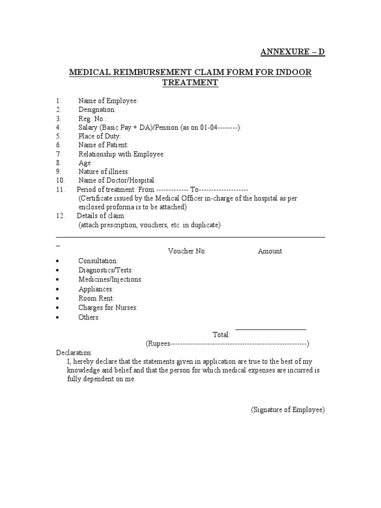 Medical Reimbursement Claim - Indoor | PDF