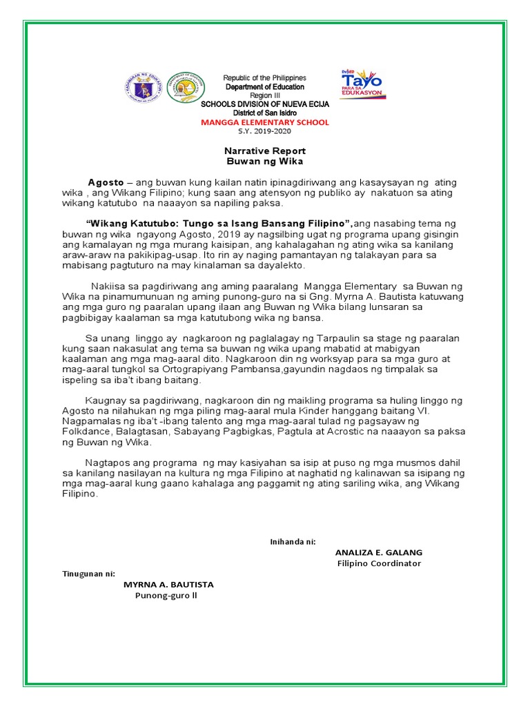 Mangga Narrative Report Buwan NG Wika | PDF