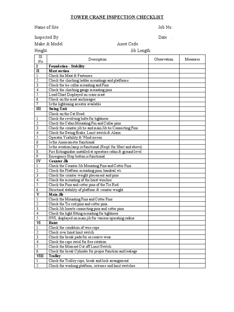 Tower Crane Inspection Guide | PDF