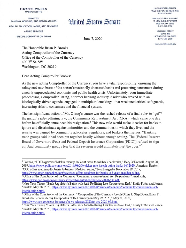 Letter to OCC | Community Reinvestment Act | Office Of The Comptroller ...