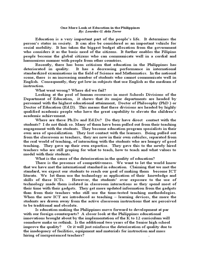 Challenges in Philippine Education Quality | PDF | Educational ...