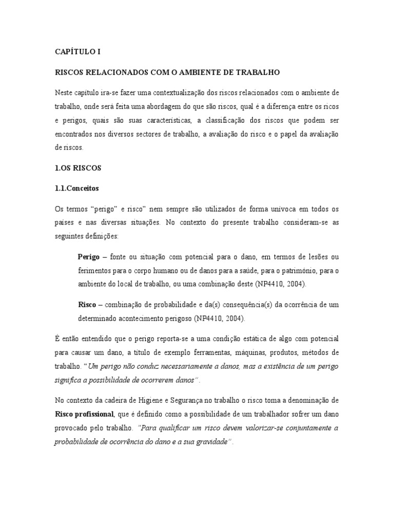 Riscos - Trabalho de HST | PDF | Método científico | Probabilidade