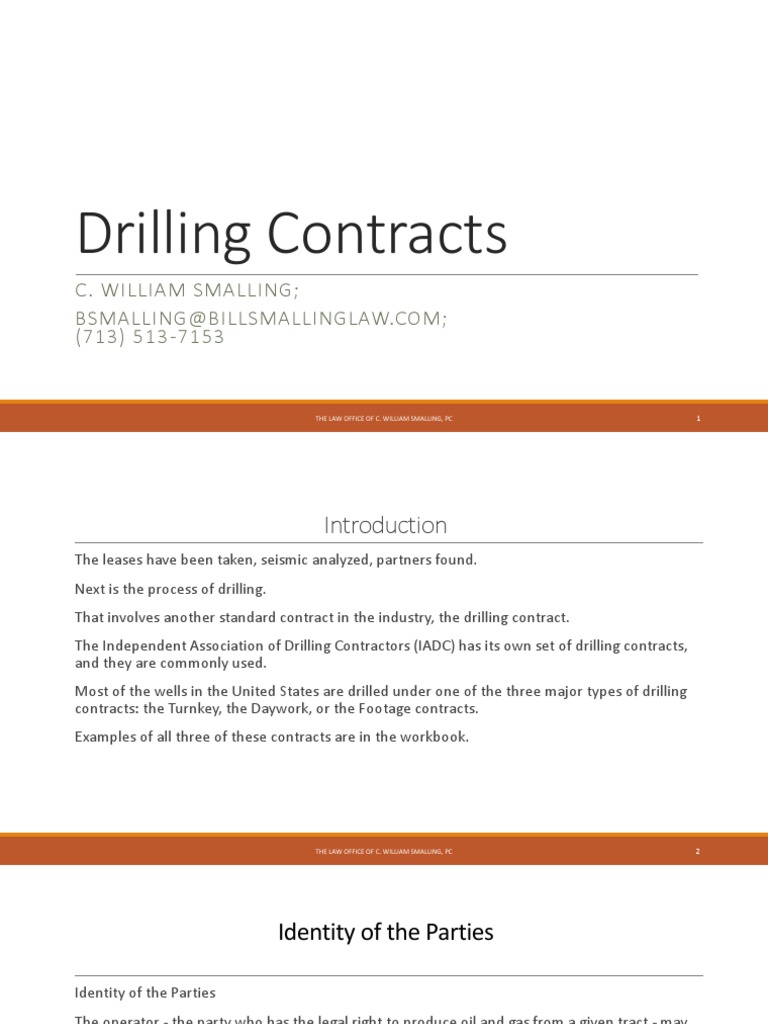 Drilling Contracts: C. William Smalling (713) 513-7153 | PDF ...