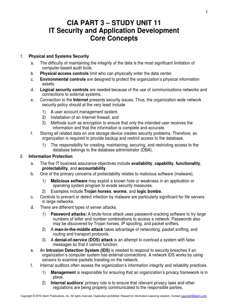 Cia Part 3 - Study Unit 11 IT Security and Application Development Core ...