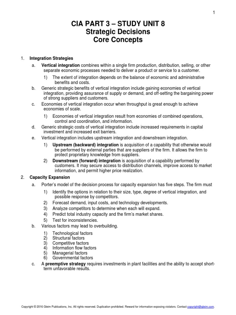Cia Part 3 - Study Unit 8 Strategic Decisions Core Concepts | PDF | Correlation And Dependence ...