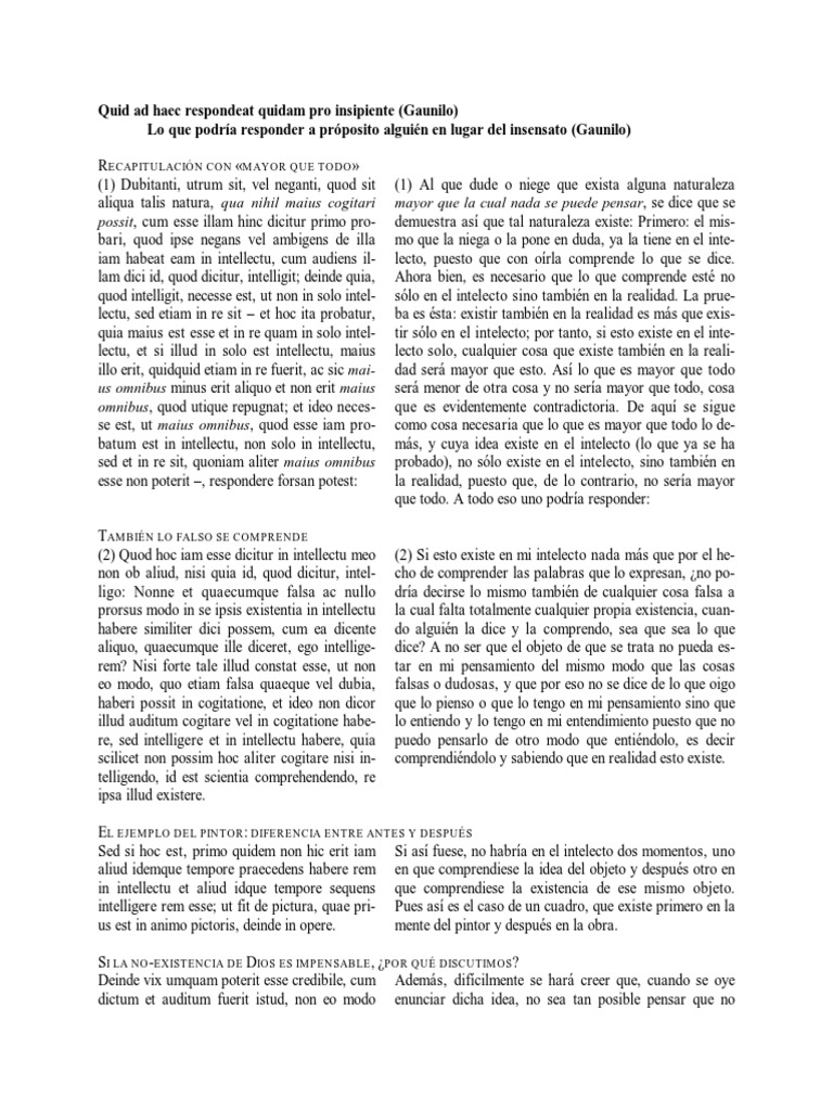 Un análisis detallado de las objeciones de Gaunilo al argumento ...