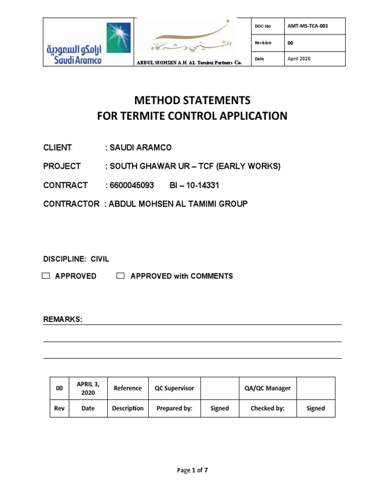 Method Statements For Termite Control Application | PDF | Quality ...