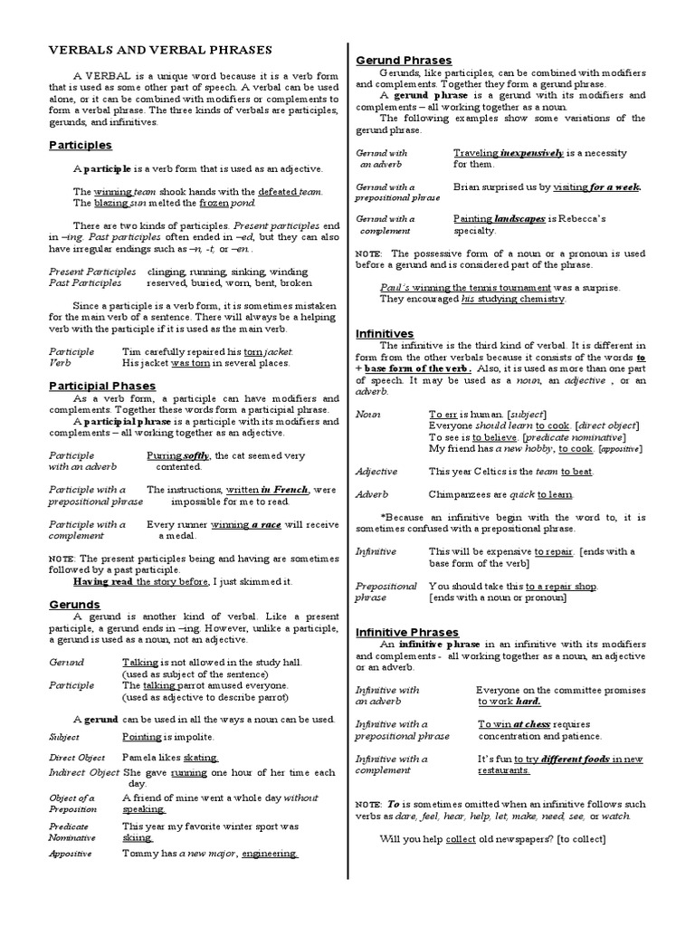 Verbals and Verbal Phrases | PDF | Verb | Adjective