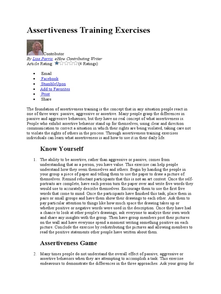Assertiveness Training Exercises | PDF | Aggression | Action (Philosophy)