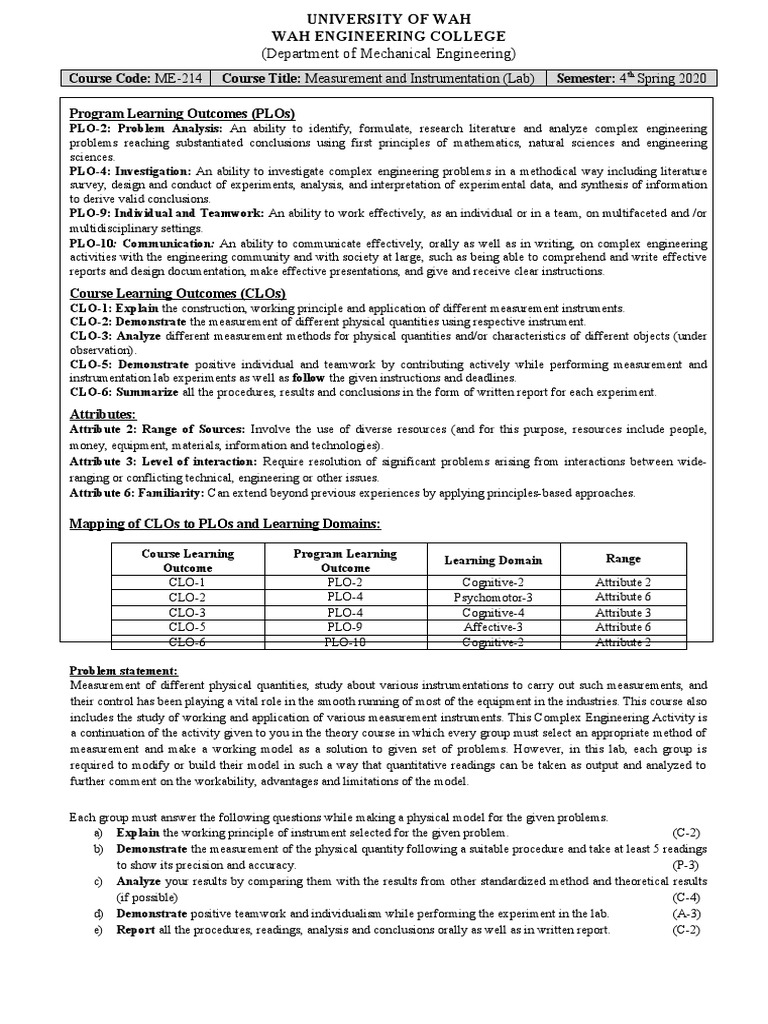 Engineering Lab Course Guide | PDF | Measurement | Experiment