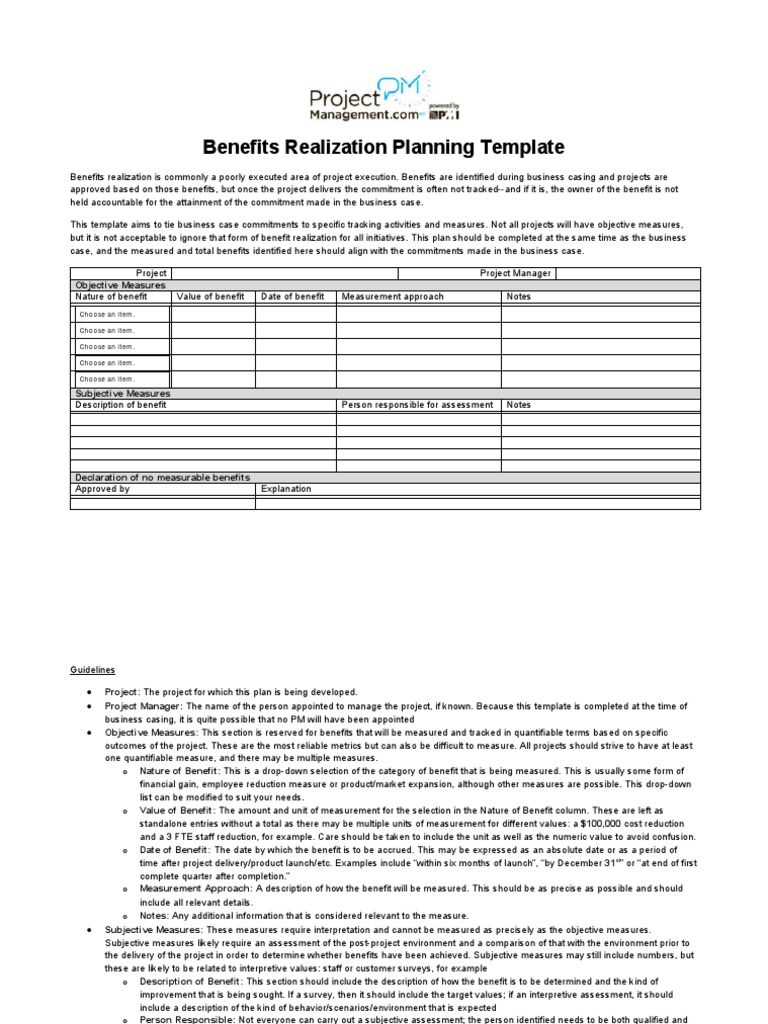 Benefits Realization Planning Template | Download Free PDF ...